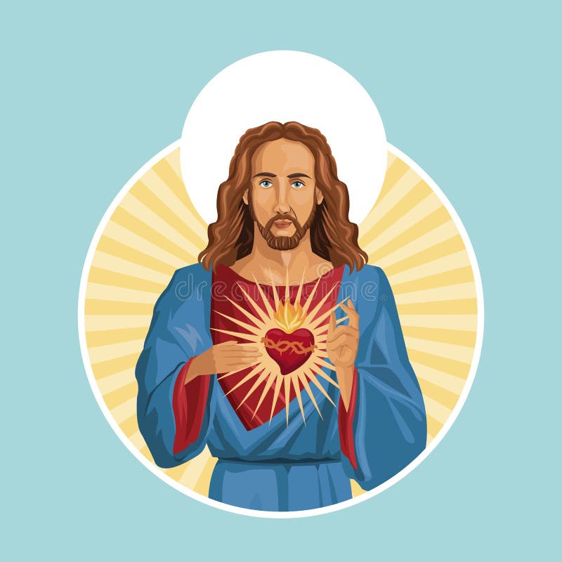 Jesus Christ Sacred Heart Label Stock Illustration - Illustration of ...