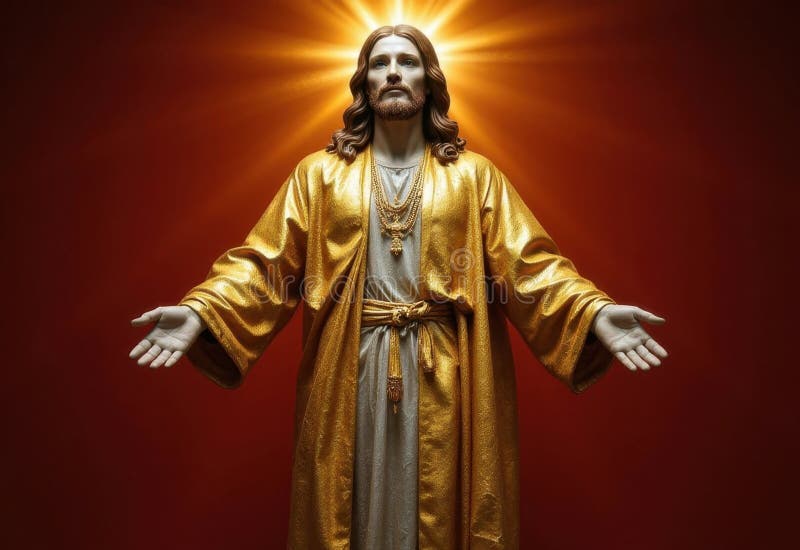 A Jesus Christ Statue with a Red Background Stock Illustration ...