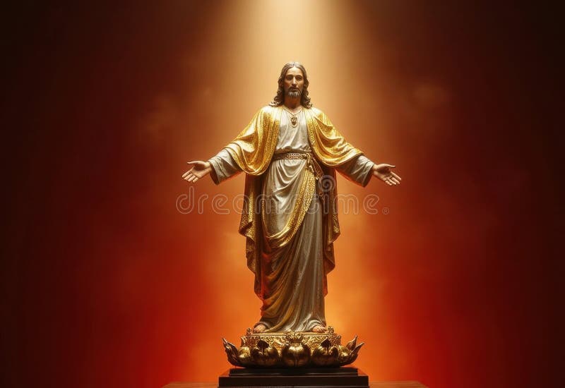 A Jesus Christ Statue with a Red Background Stock Illustration ...
