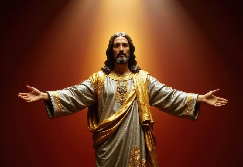 A Jesus Christ Statue with a Red Background Stock Illustration ...