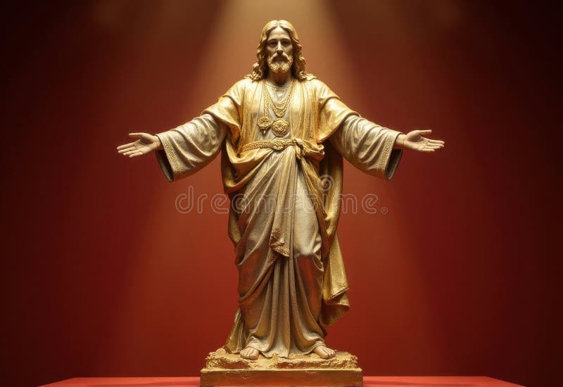 A Jesus Christ Statue with a Red Background Stock Illustration ...