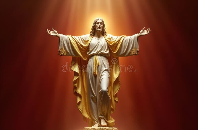 A Jesus Christ Statue with a Red Background Stock Illustration ...