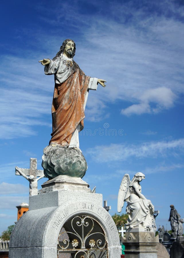 Jesus Christ Stone Cemetery Statue Stock Image - Image of dead ...
