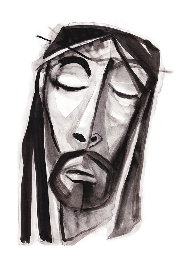 Jesus Christ Suffering Face Drawing Stock Illustration - Illustration ...