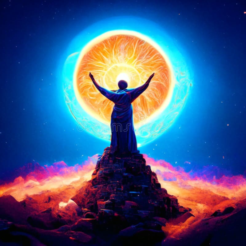 Jesus Christ on the Top of the Mountain. 3D Rendering Stock ...