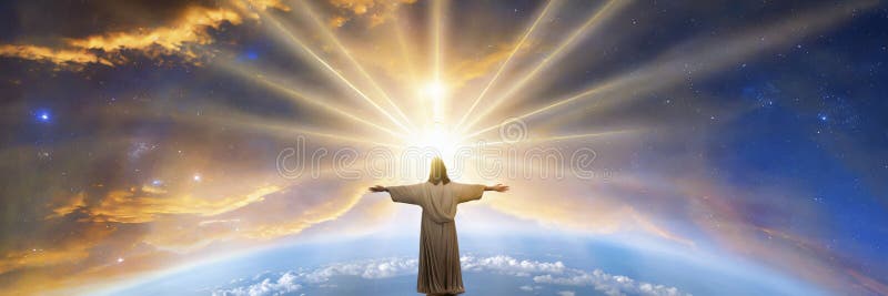 Jesus Christ on the Top of the Mountain with Rays of Light. Stock ...