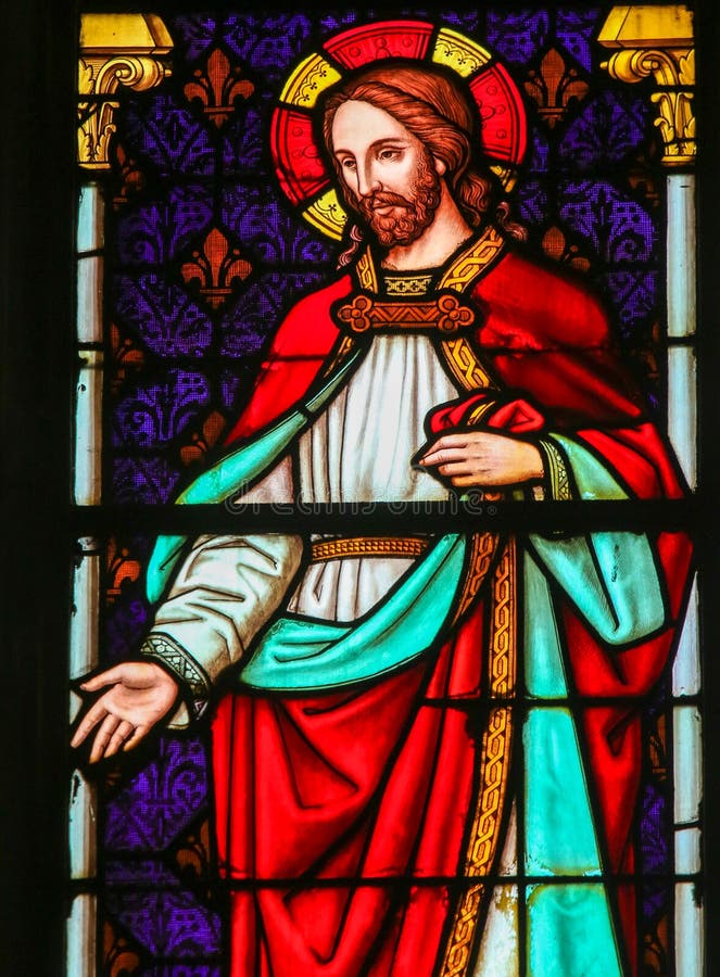 Jesus Christ - Vitral Na Catedral De Mechelen Imagem de Stock - Imagem ...