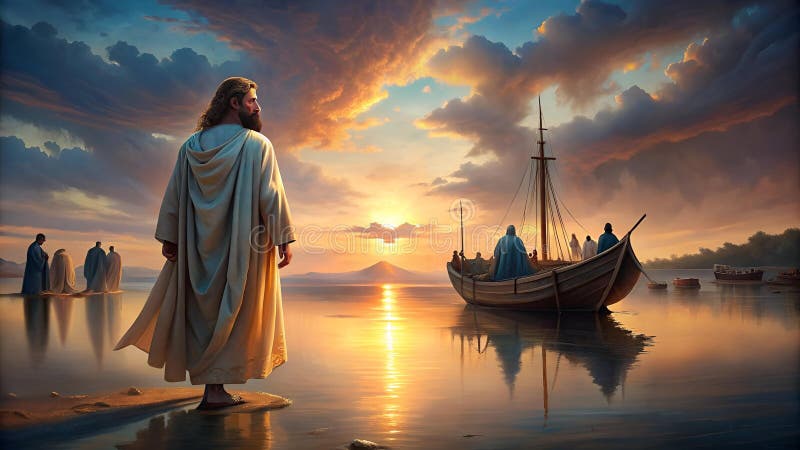 Jesus Christ Walking Towards the Boat in the Evening. AI Generated ...