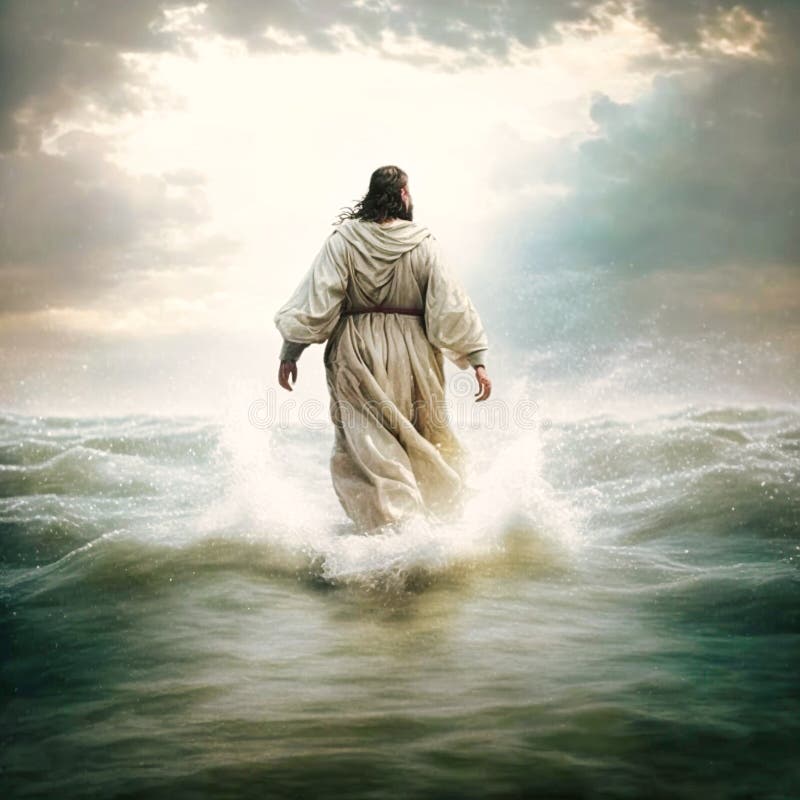 Jesus Christ Walking on Water on the Sea of Galile, Generative AI Stock ...