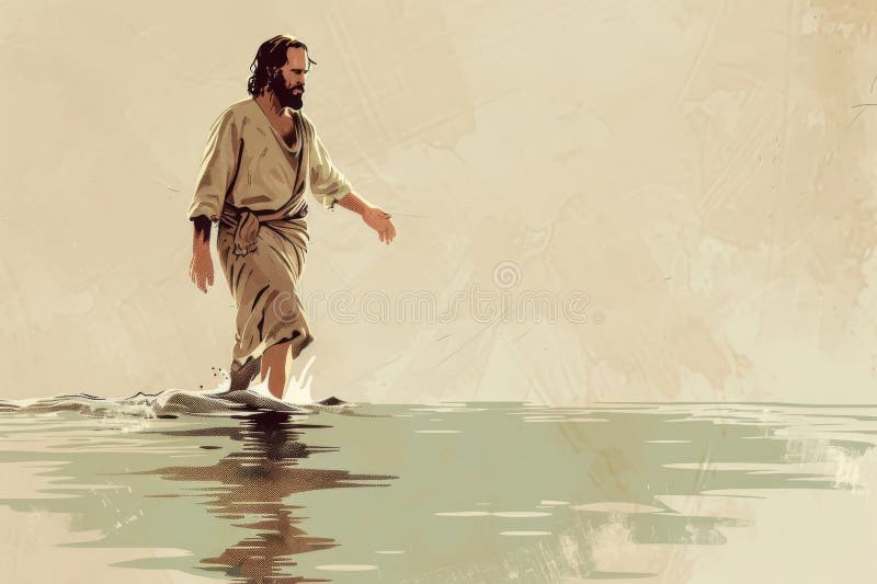 Jesus Christ Walks on Water. Generative AI. Stock Illustration ...