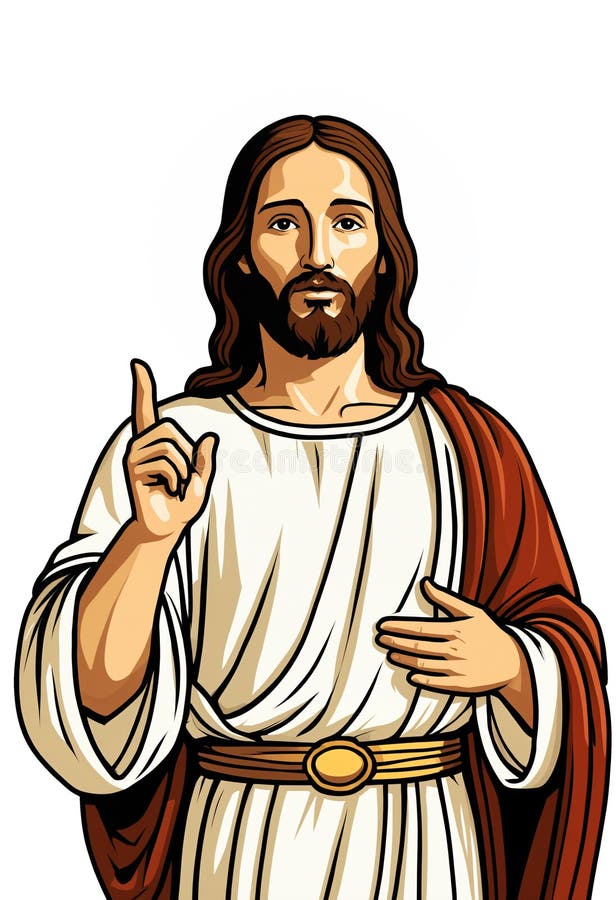 Jesus Christ in White Robe with Hand Raised Illustration Stock Illustration - Illustration of ...