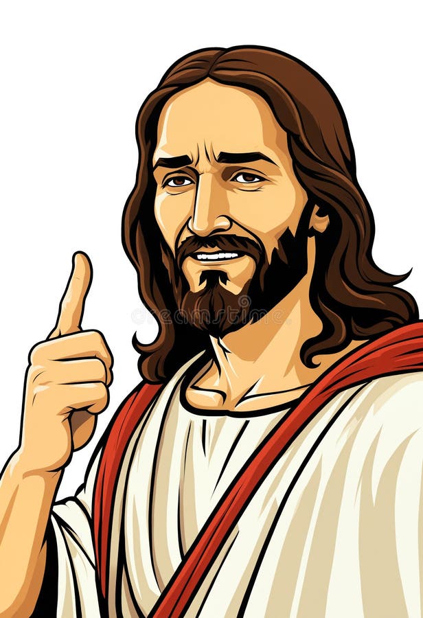 Jesus Christ in White Robe with Hand Raised Illustration Stock ...