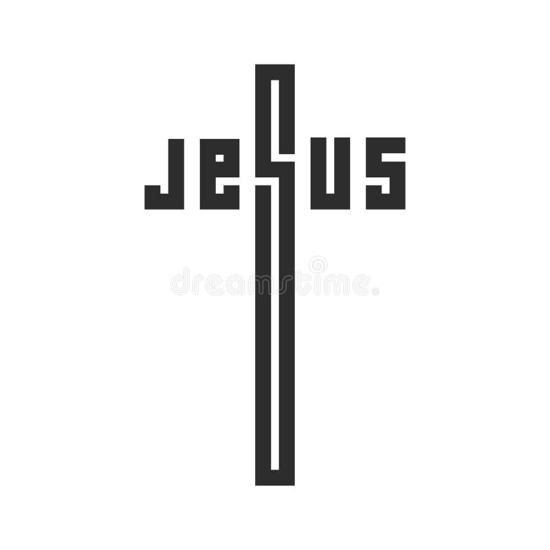 JESUS. Creative Emblem. Stylized Text in the Shape of a Crucifix. Flat ...