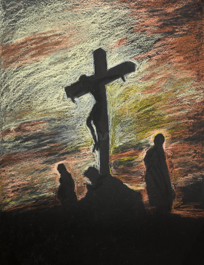 Jesus Crucified on Golgotha, Pastel Technique Stock Image - Image of ...