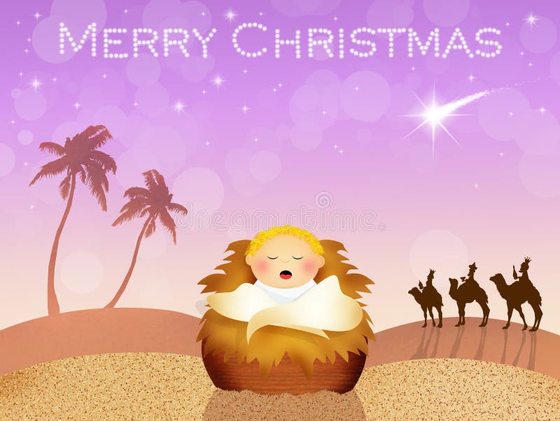 Jesus in de trog stock illustratie. Illustration of winter - 46713506