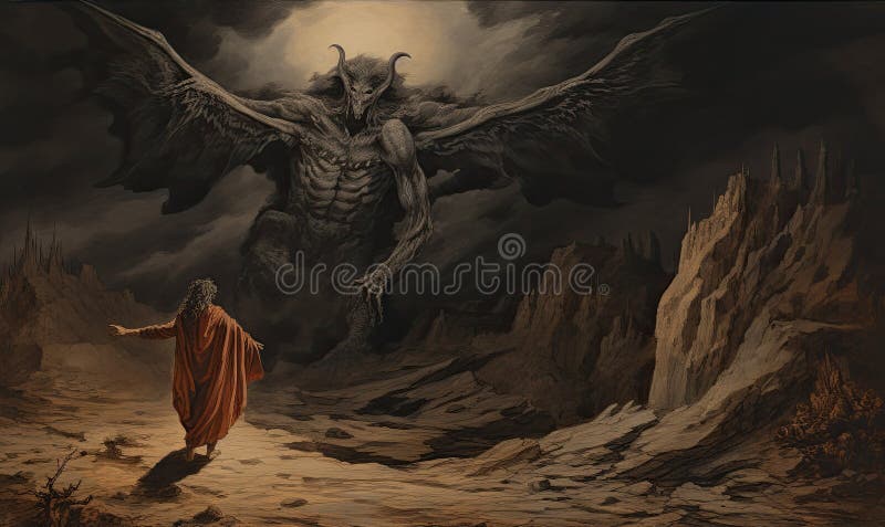Jesus in the Desert is Tempted by Devil Stock Illustration ...