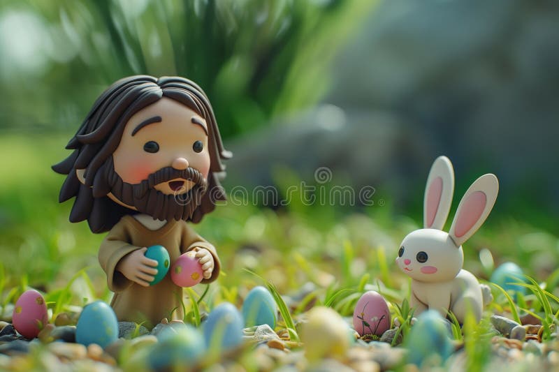 Jesus with Easter bunny stock illustration. Illustration of faith ...