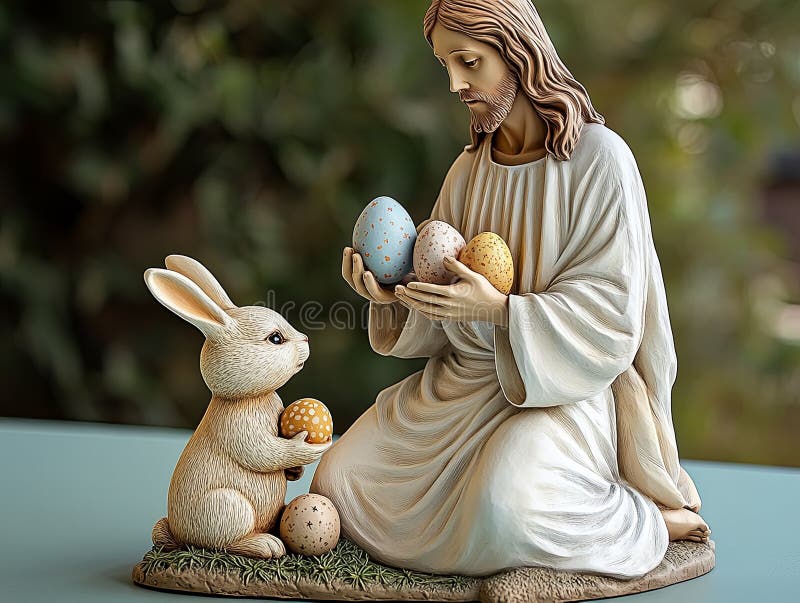 Jesus with Easter Bunny and Colorful Eggs for Religious Symbolism in ...
