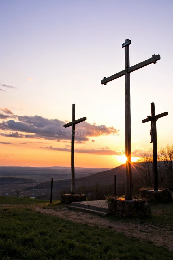 Jesus Easter Cross at Sunset Stock Illustration - Illustration of ...