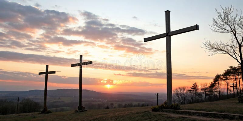 Jesus Easter Cross at Sunset Stock Illustration - Illustration of ...