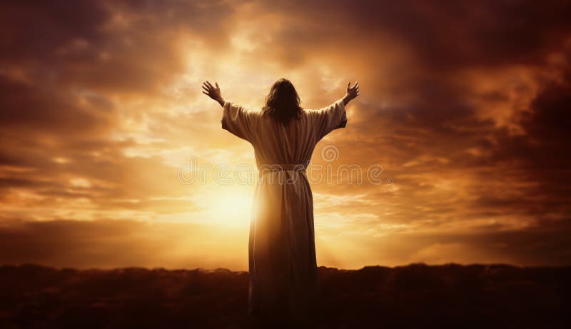 Jesus Embracing Sunlight stock illustration. Illustration of serenity ...