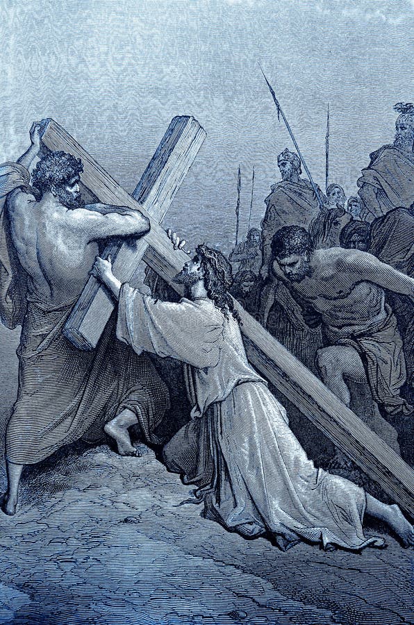 Jesus Falls with the Cross stock illustration. Illustration of calvary ...