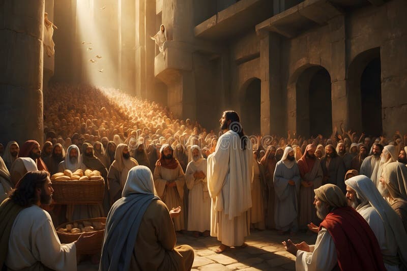 Jesus Feeding the Multitudes As in Bible Stock Illustration ...