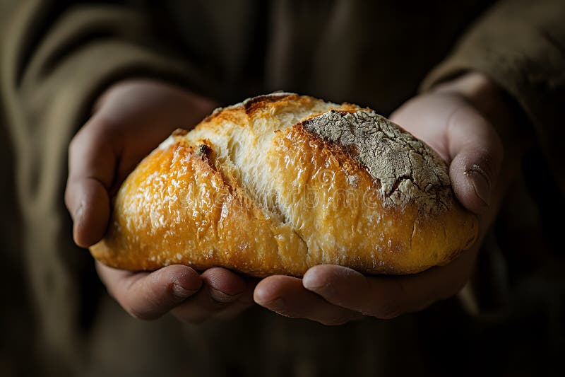Close Up of a Bread on Jesus Hand, a Concept of Jesus Feeding ...