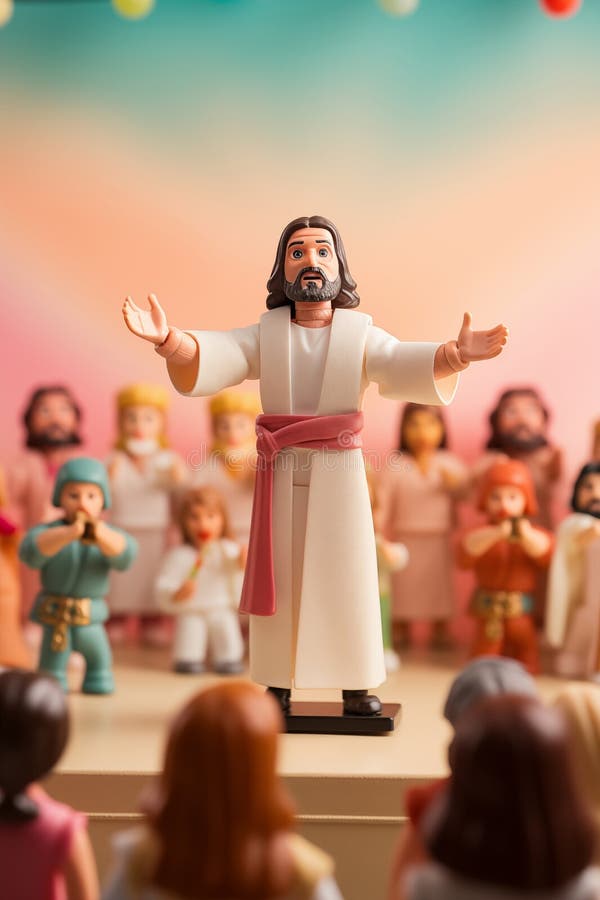 Jesus Figurine Stands in Front of a Group of People Stock Illustration ...