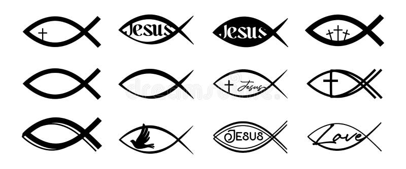 Jesus Fish Icons Isolated on a White Stock Vector - Illustration of ...