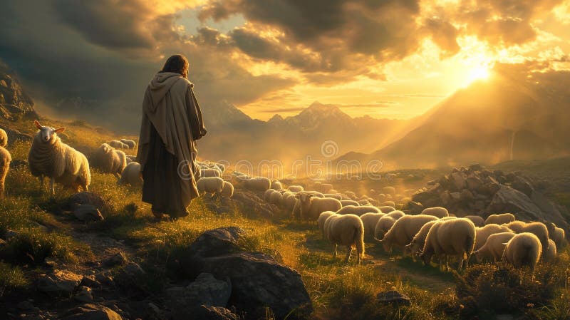 Jesus the Good Shepherd, Jesus and Lambs. Stock Photo - Image of prayer ...