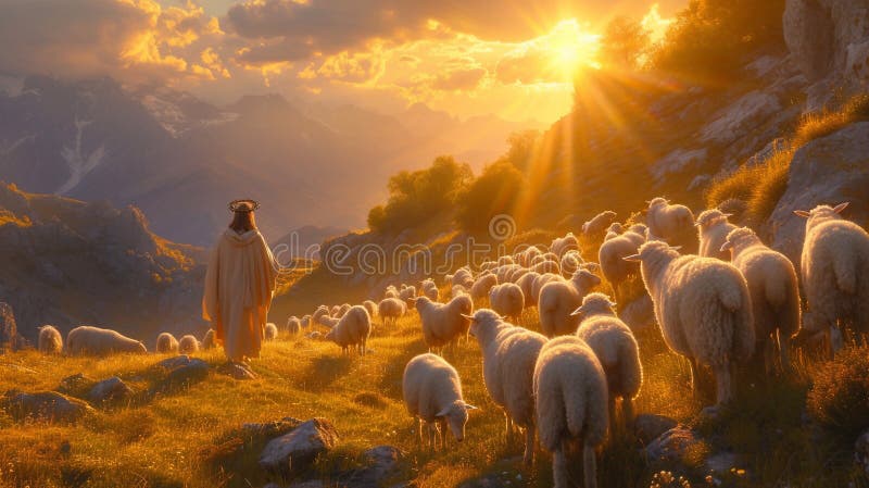 Jesus the Good Shepherd, Jesus and Lambs. Stock Photo - Image of good ...