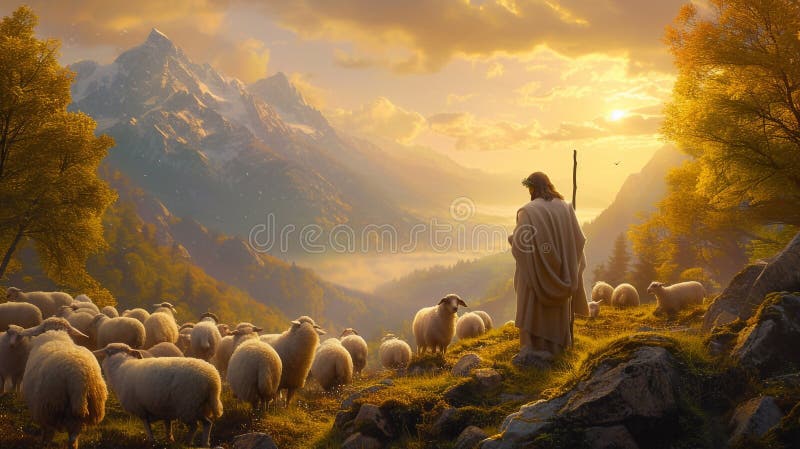 Jesus the Good Shepherd, Jesus and Lambs. Stock Photo - Image of head ...