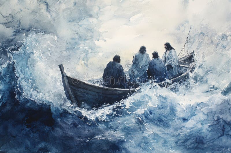 Jesus and His Disciples on the Boat, with the Waves Calm after the ...