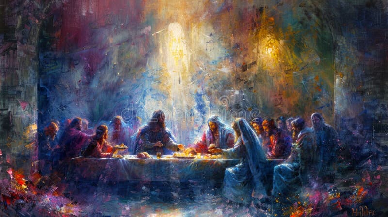Jesus and His Disciples Gather in an Intimate Space, Partaking in a ...