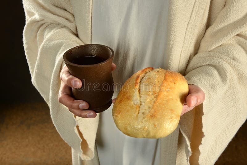 Jezus Houdt Brood En Wijn Vast Stock Foto - Image of godsdienst ...