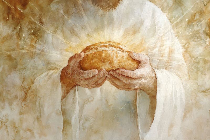 Jesus Holding a Loaf of Bread in His Hands, Symbolizing the Eucharist ...