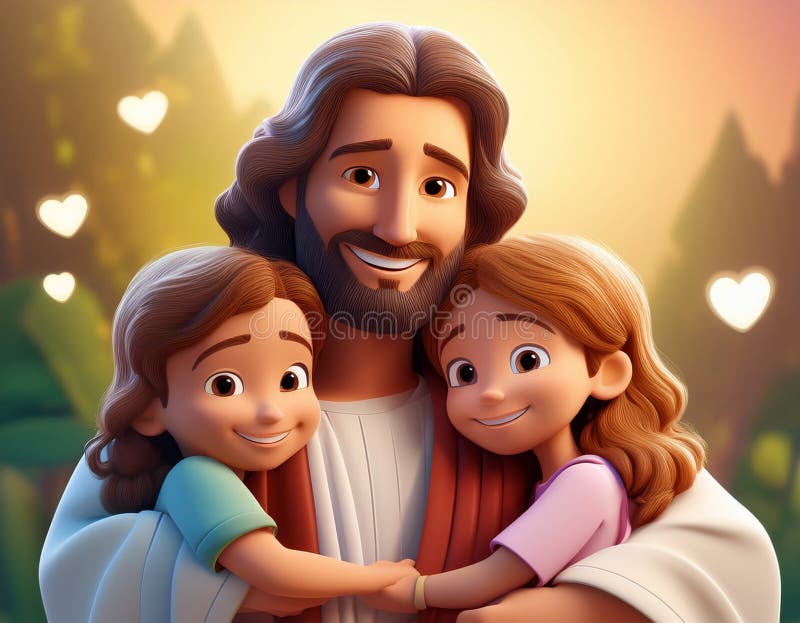 Jesus with kids stock illustration. Illustration of religion - 374411602