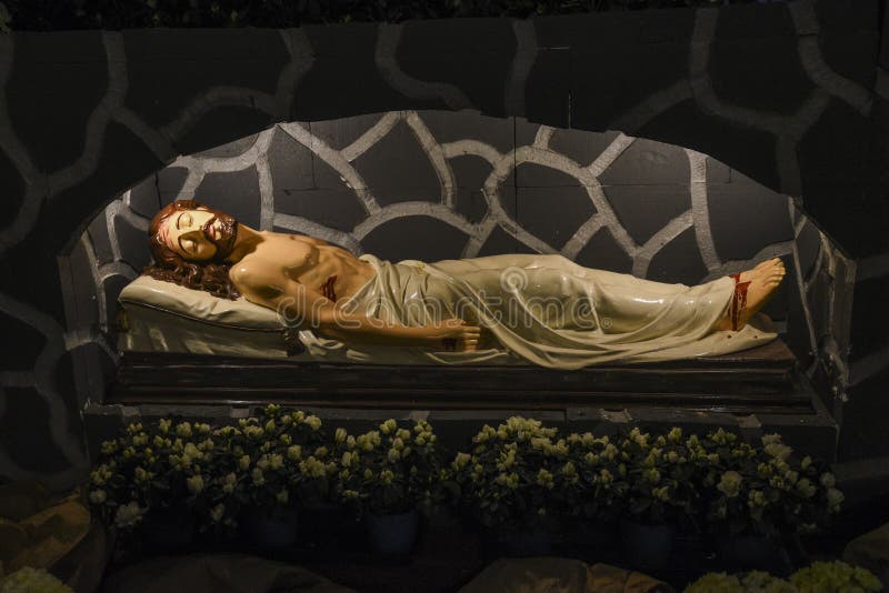 Jesus Lying in the Grave, Scene in the Church at Easter Stock Image ...