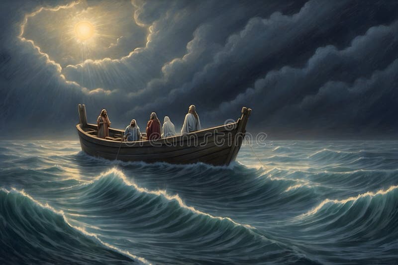 A Concept of Jesus Walks on Water and Calms the Sea Stock Illustration ...