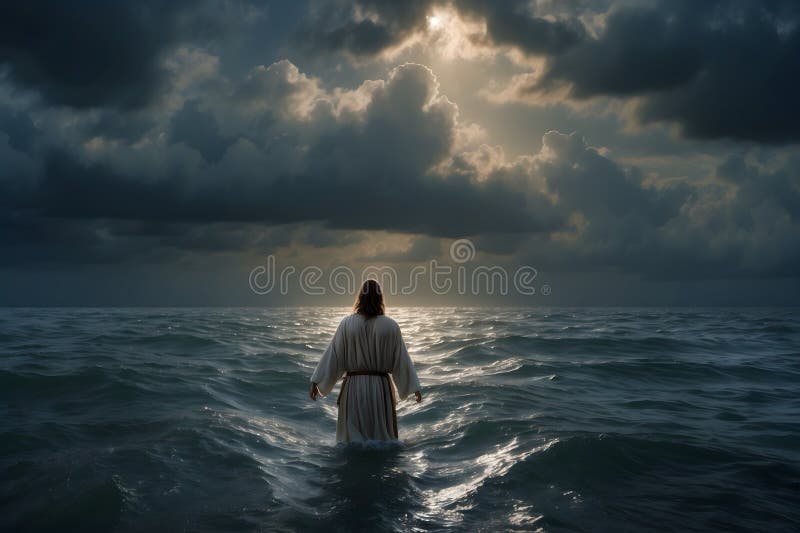 A Concept of Jesus Walks on Water and Calms the Sea Stock Illustration ...