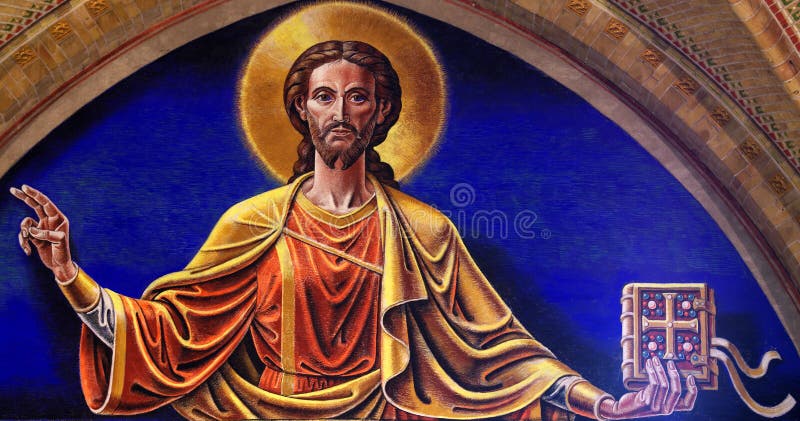 Jesus mit einer Bibel stockfoto. Bild von spiritus, heilig - 43778670
