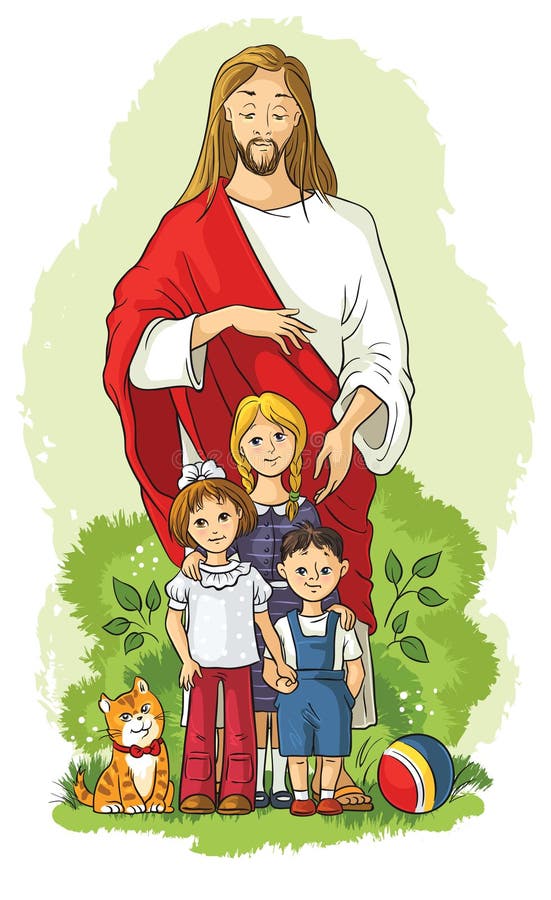 Jesus mit Kindern vektor abbildung. Illustration von graphik - 49327384