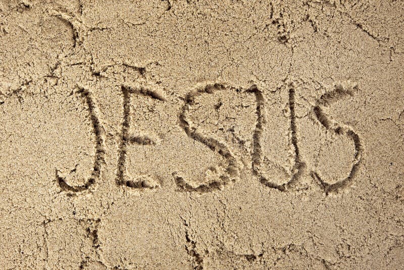 Jesus name in sand stock image. Image of texture, beach - 49181143