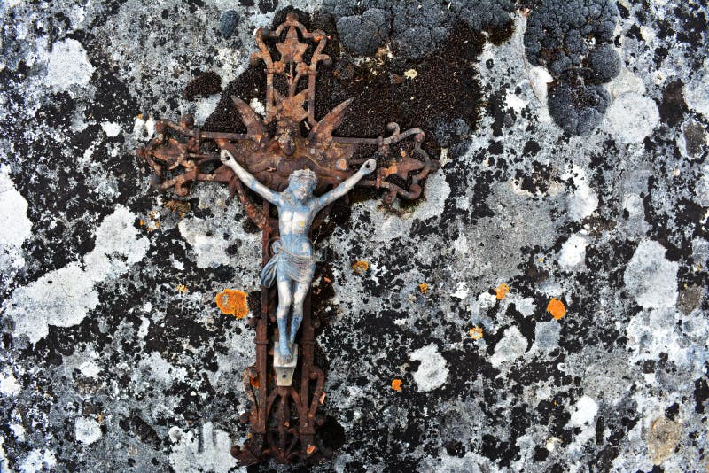 Old and Weathered Christian Stone Cross with a Nuclear Power Plant in ...