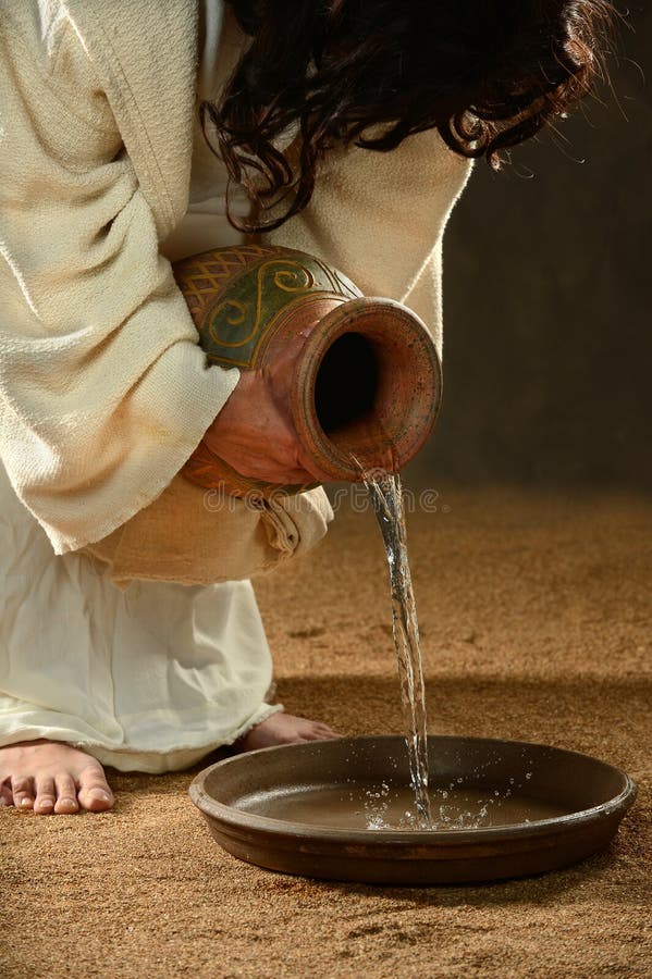 Jesus Pouring Water into Container Stock Image - Image of spiritual ...