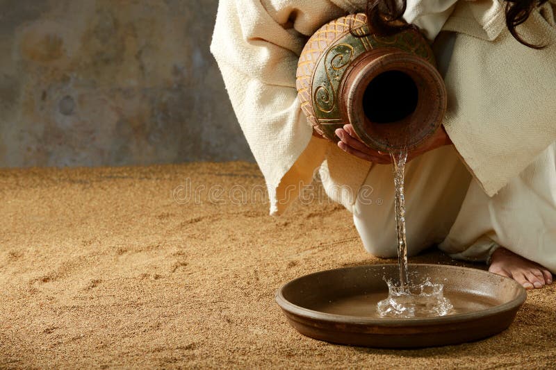 Jesus Pouring Water From A Jar Stock Photo - Image: 67854293