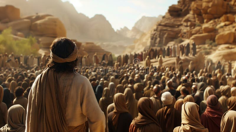 Jesus Preaching To a Crowd of Followers in the Desert Stock ...