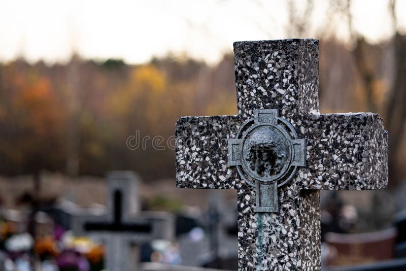 Jesus S Cross Tombstone in the Cemetery Stock Image - Image of light ...