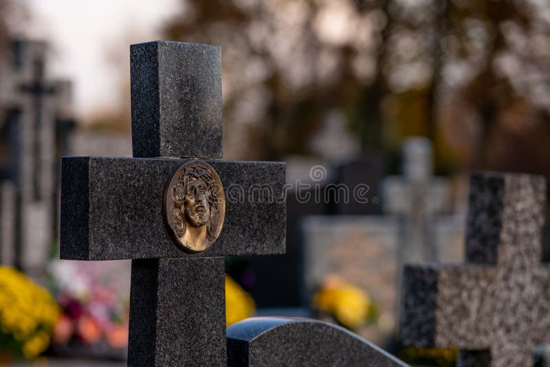Jesus S Cross Tombstone in the Cemetery Stock Photo - Image of monument ...